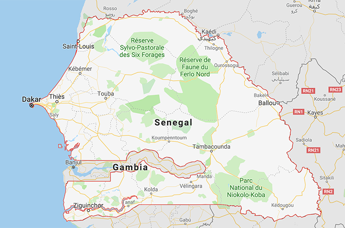 Gambia och Senegal. Google Maps - NewsVoice